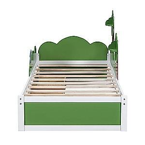 Merax Twin Bed with Clouds and Rainbow Decor, Wood Bed Frame with Storage Drawers for Kids