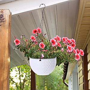 Gejoy 4 Pieces Self Watering Hanging Planter for Outdoor Indoor Plants 8 Inch Plastic Plant Hanger with Drain Hole and Chain Flower Plant Pot Hanging Basket Garden Planters and Pot, White