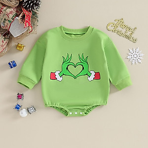 Dcohmch Baby Boy Girl Christmas Outfit Long Sleeve Romper Shirt Crew Neck Bodysuit Newborn Fall Winter Clothes (Green, 6-9 Months)