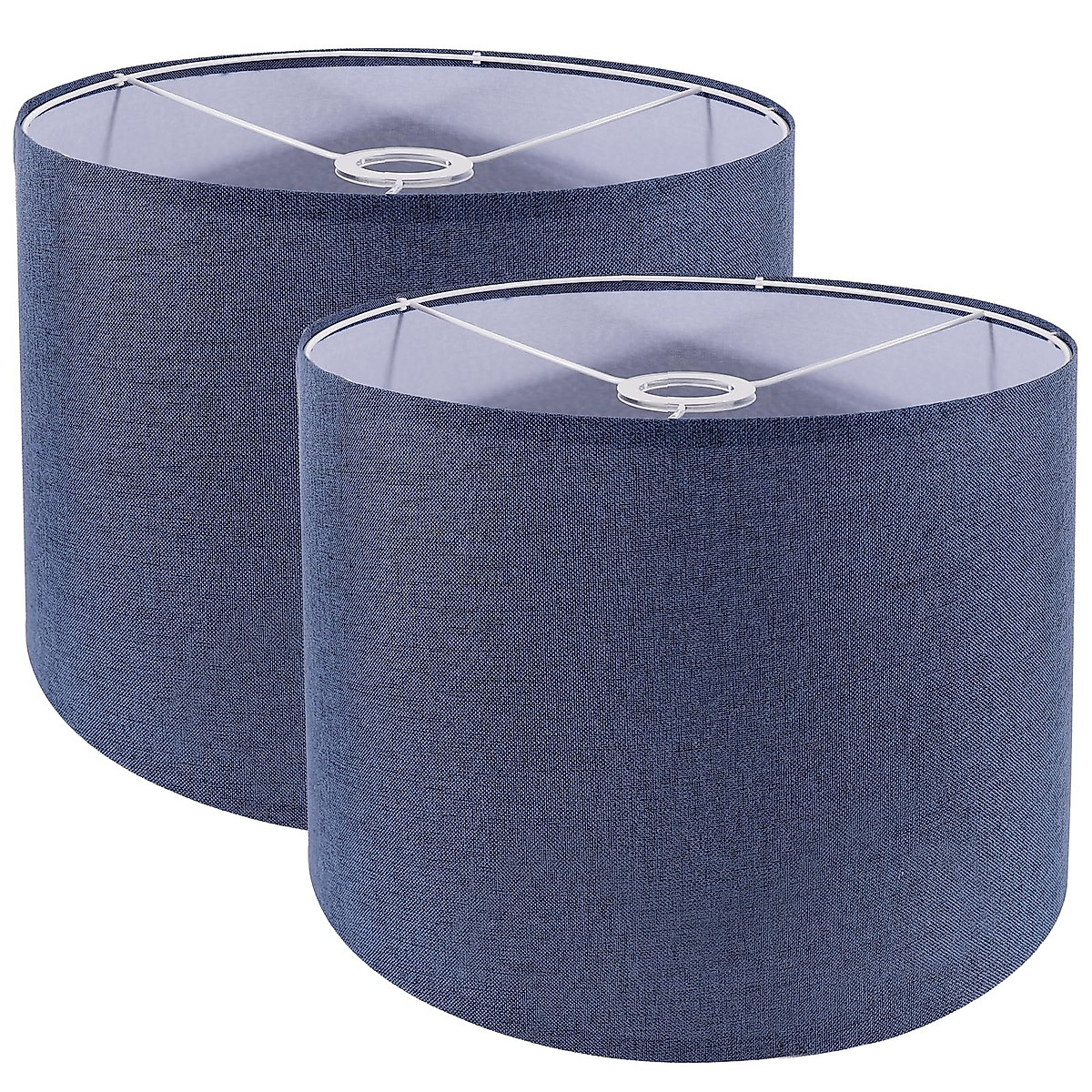 Lamp Shades Set of 2, Drum Lampshade for Table Lamps Floor Lamp, 12" Top X 12" Bottom X 8" High Blue Large-Medium Line Fabric Lamp Shades, Easy Assembly Replacement Lampshades