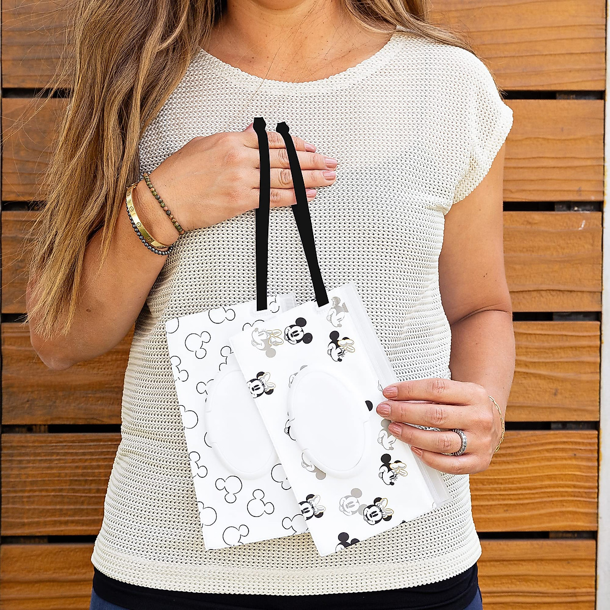 Disney Baby by J.L. Childress Reusable Wet Wipes Case, 2-Pack - Refillable Wipes Holder - Disney World Travel Essential - Includes Wrist Strap - Mickey and Minnie Mouse