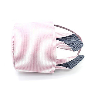 Easter Baskets Seersucker Easter Bunny Bag Bucket for Easter Egg Hunt Bunny Ears Design (Pink)