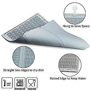 Zoiwdur Dish Drying Mat for Kitchen Counter, Collapsible Dish Drying Pad, Heat-Resistant Silicone Dish Drainer Mat with Non-Slip Backed, for Sink, Drawer Liner(24 x 13 Inches)