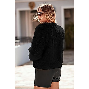 PRETTYGARDEN Women's 2023 Winter Coats Fleece Cropped Jacket Faux Fur Long Sleeve Pockets Shaggy Warm Outerwear Fall Clothes (Black,Medium)