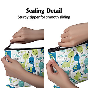 Cafl Cute Dinosaur Makeup Bag Cute Dino Make Up Bag Zipper Cosmetic Pouch Large Toiletry Bag Travel Linen Make Up Organizer for Purse for Women 10×8Inch