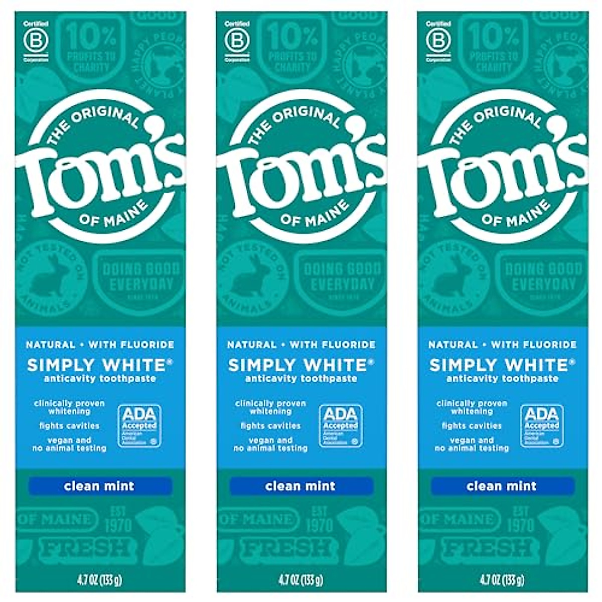 Tom's of Maine Simply White Toothpaste, Clean Mint, 4.7 oz. 3-Pack (Packaging May Vary)