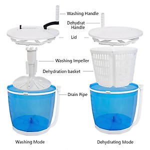 Mini Spin Dryer & Manual Washing Machine,2 in 1 Non-Electric Clothes Spin Dryer,Traveling Manual Outdoor Washer Spin Dryer
