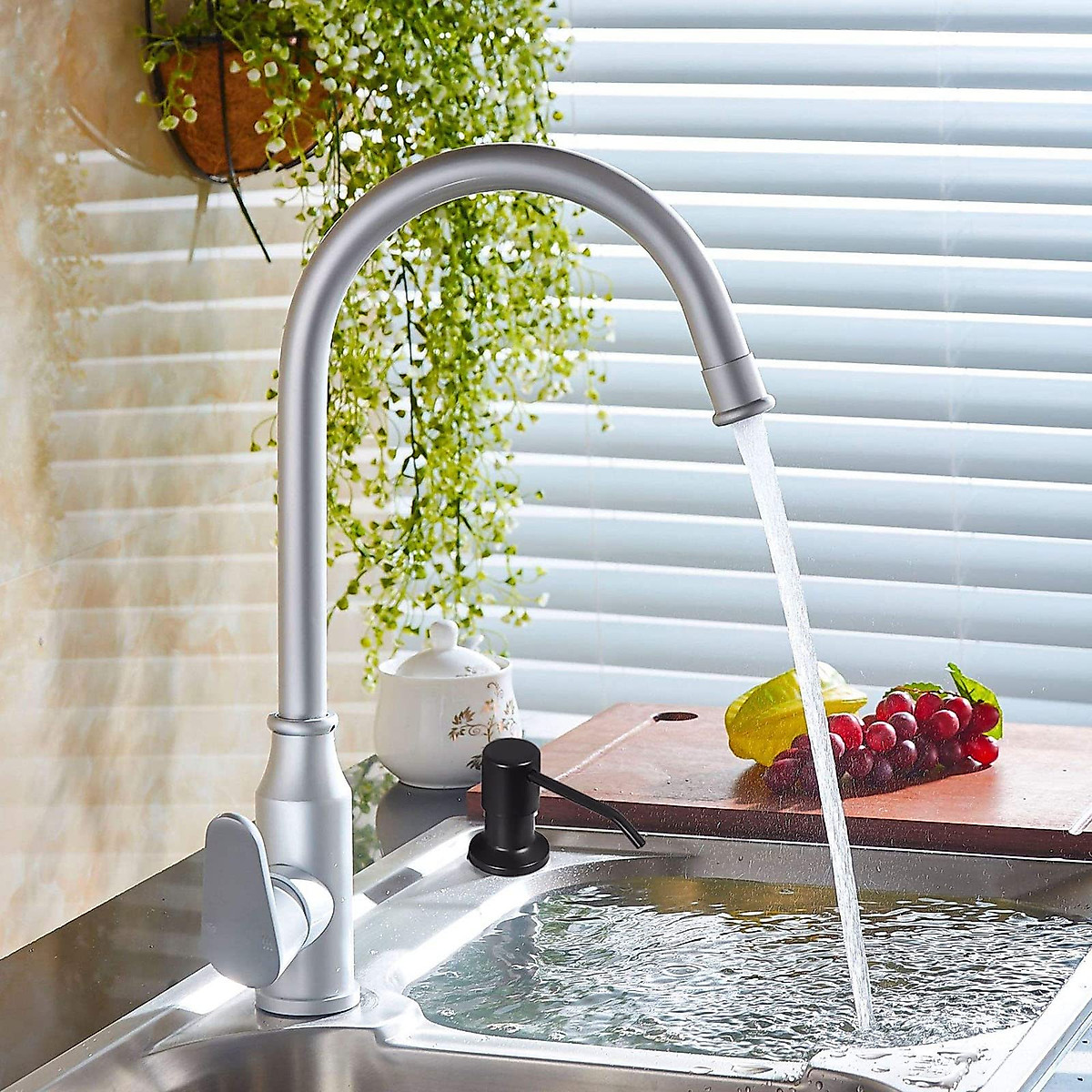 Built in Sink Soap Dispenser, Lotion Dispenser for Kitchen Sink Matte Black Refill from The Top Bar Sink Soap Dispenser with 12OZ Bottle