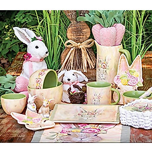 Boston International Serving Plate Easter Ceramic Tableware, 10 x 8-Inches Rectangle, Bunny Flower Crown