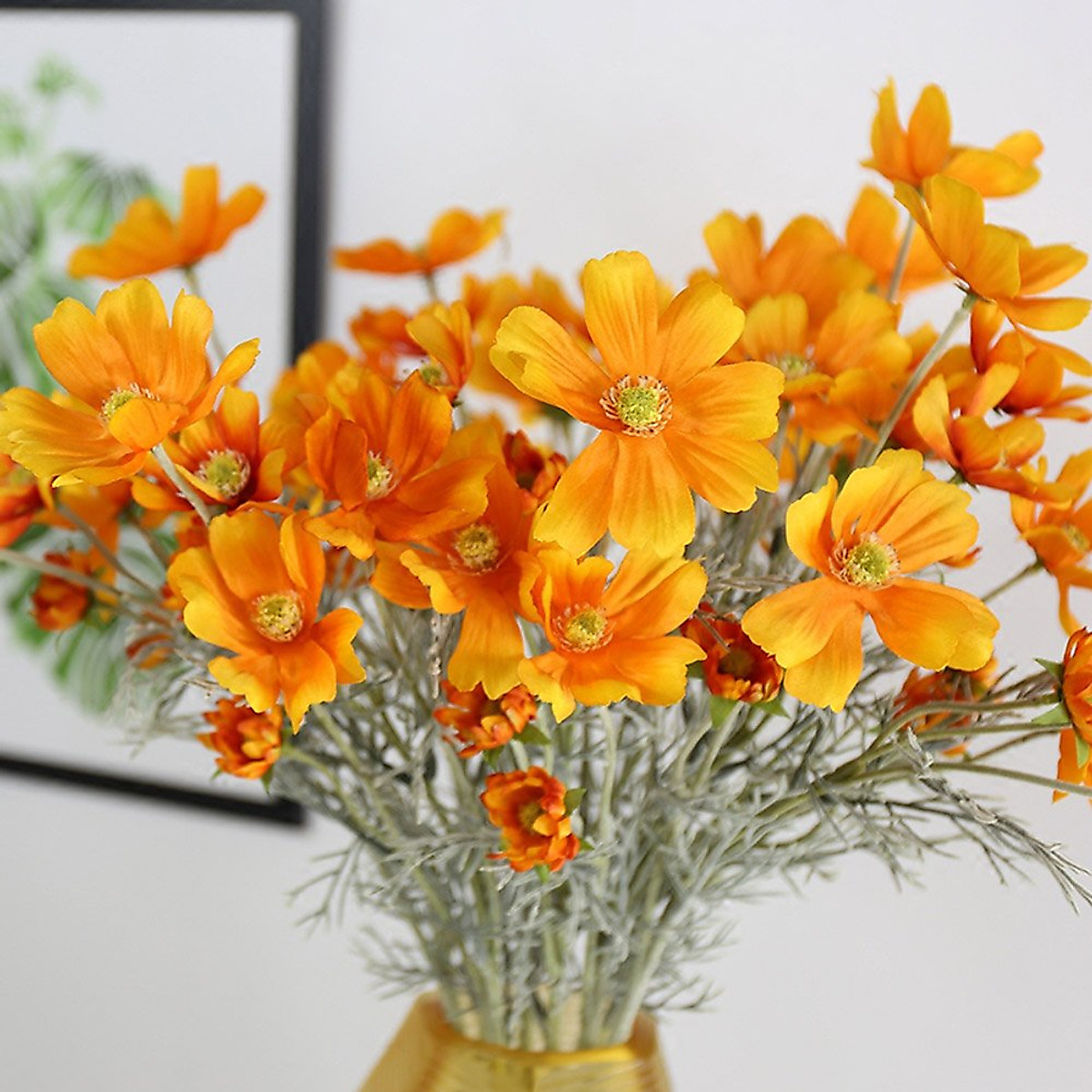 Artfen 6 Pcs Artificial Calliopsis Flowers Fake Silk Flower Table Kitchen Home Garden Party Wedding Decoration Approx 24'' High Warm Autumn Orange No Vase