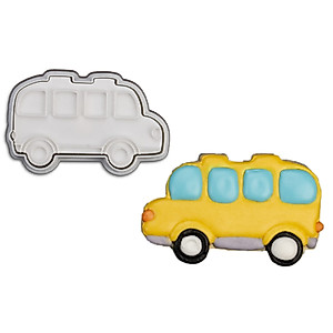 Mostop Bus Cookie Cutters with Stamper, 3D Transportation Vehicle Cookie Mold for Candy Chocolate Biscuit Pastry Cheese Baking Molds