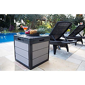 Keter Denali 30 Gallon Resin Deck Box for Patio Furniture, Pool Accessories, and Storage for Outdoor Toys, Grey/Black