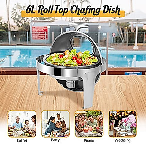 BriSunshine 6L Chafing Dish Buffet Set, Stainless Steel Chafing Dishes with Roll Top Lid, Buffet Servers and Warmers for Parties Catering Event