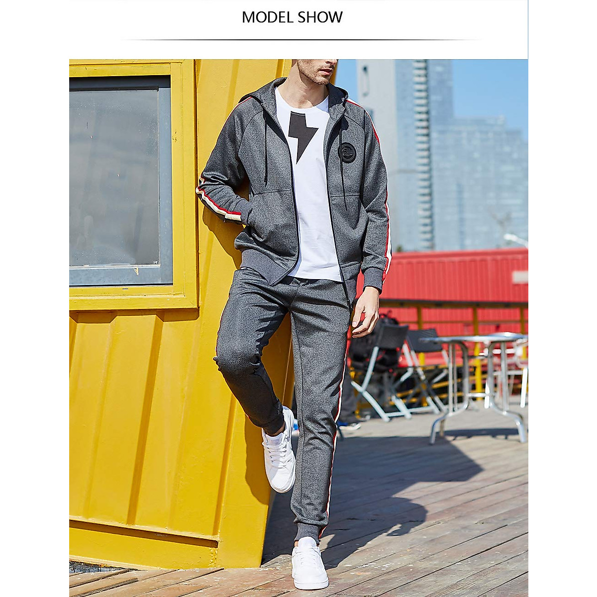 Mens Athletic 2 Piece Tracksuit Set, Dark Gray-XL