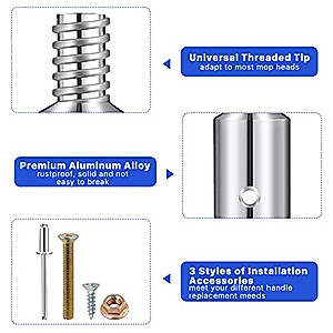 Elesunory 6Pcs Threaded Tip Replacement, Ultra Threaded Tip Repair Kit, Metal Broom Handle Adapter for 0.98 Inch Wood or Metal Poles