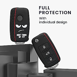 kwmobile Silicone Key Fob Cover Compatible with VW Skoda SEAT 3 Button Car Key - Don't Touch My Key White/Black/Red