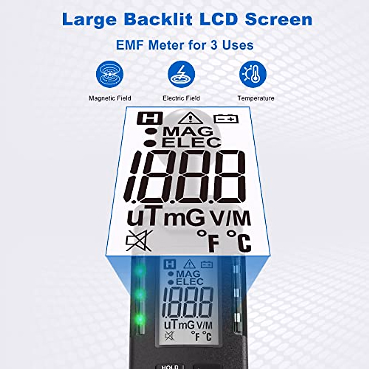 EMF Meter, Votery Rechargeable Electromagnetic Field Radiation Detector Digital EMF Detector with LCD, Temperature Measure, Hand-held Magnetic Field Detector for Home, Office, Outdoor