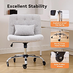 iMenting Criss Cross Chair with Wheels, Desk Chair Comfy with Wide Seat, Cross Legged Office Chair, Swivel Vanity Chair with Back, with Lumbar Pillow, Height Adjustable, Armless (Grey)