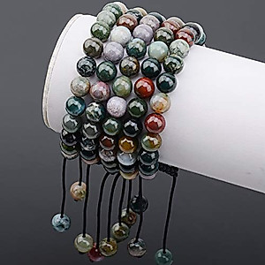 Massive Beads Men Women Natural Indian Agate Braided Macrame Bracelet 8mm Crystal Healing (Indian Agate)