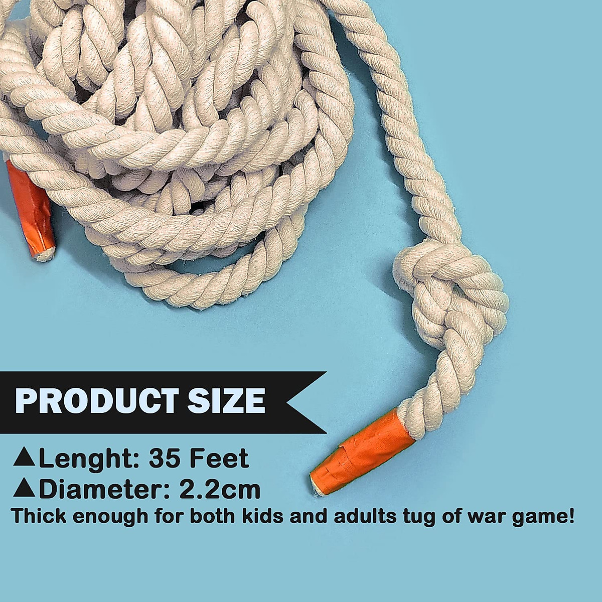 35Ft Tug of War Rope Field Day Family Reunion Tug Rope Natural Cotton Tug of War Rope for Kids and Adults, Summer Campe, Yard Games, Outdoor Camping Picnic Games, Team Building