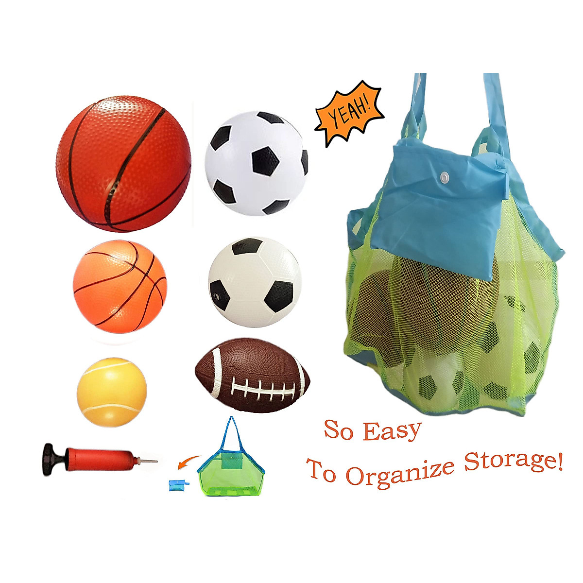 CZLCD 6Pces Soft Sports Balls Set for Kids Various Size of Soccer Ball, Basketball, Football,Tennis Ball,Volleyball with Large Free Bag and Hand Pump