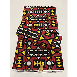 Beautiful African Wax Print Fabric | Simakaka African Print Fabric | Red, White, Yellow, Black African Print Fabric | African Tribal Print Fabric | Angola African Prints Fabric- 6 Yards