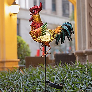 Tryme Solar Lights Outdoor Decorative Rooster Garden Decor Chicken Crackle Glass Globe Stake Lights Waterproof Warm White LED Yard Decor for Pathway Lawn Patio Courtyard Backyard