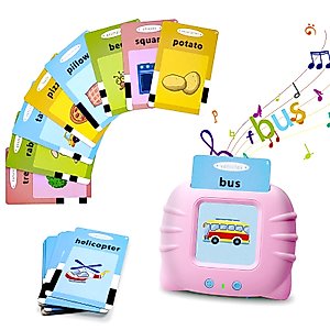 Qateisce Talking Flash Cards for Toddlers 2-4 Years, Electronic Preschool Card Reader with 112 PCS Flashcards & 224 Animals Learning Words, Educational Interactive Learning Toy Gift for Kid Toddlers