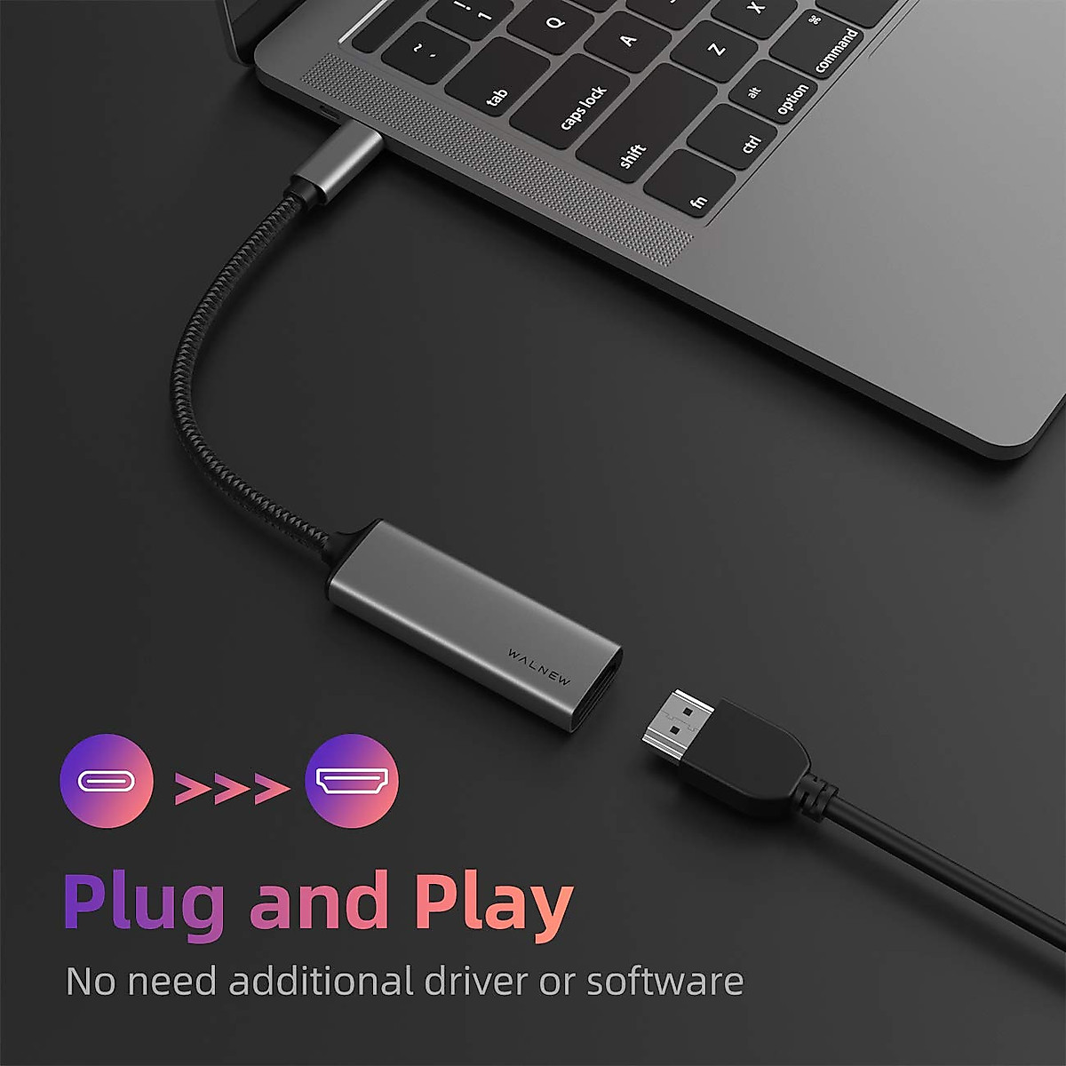 WALNEW USB C to HDMI Adapter 4K 60Hz, Type-C Male to HDMI Female Cable Converter, USBC Thunderbolt 3 Monitor Dongle for Mac MacBook,iPad Pro/Air, Samsung Galaxy,Chromebook,Surface,Dell XPS,Android TV