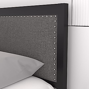 VECELO Queen Size Bed Frame with Linen Fabric Headboard and Footboard, Heavy-Duty Platform with Strong Steel Slats, No Box Spring Needed, Easy Assembly, Grey