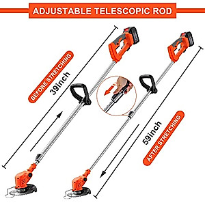 MAXMAN Weed Wacker Grass Trimmer/Edger Battery Powered,21V Cordless Weedeater Lightweight Electric Brush Cutter with 2 Batteries and Charger,10Pcs Metal Blades Lawn Tool for Home Garden Yard Trimming