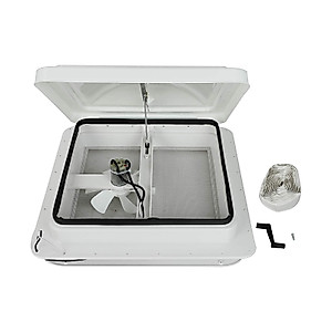 BLACKHORSE-RACING 14" RV Roof Vent Fit for Camper Trailer Universal White Lid Roof Vent with 12V RV Vent Fan 6" Blades White lid Inner for Garnish Ring