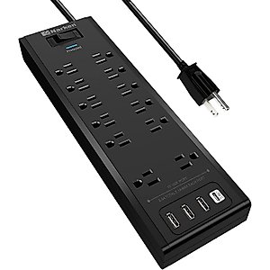 Power Strip, Narken Surge Protector with 12 Outlets and 4 USB Ports (1 USB C Outlet), 6 Feet Extension Cord (1875W/15A), 4360 Joules, ETL Listed, Black 1