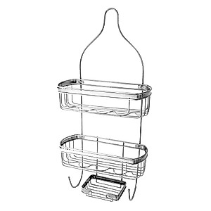 Splash Home Bathroom Shower Door or Hanging From Shower Head Caddy With Two Basket Organizers Plus a Soap Dish For Storage Shelves For Shampoo, Conditioner and Soap – Silver Chrome