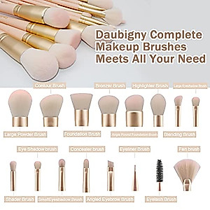 Makeup Brushes,Daubigny 16Pcs Silver Premium Synthetic Makeup Brush Set with Professional Foundation Brushes Powder Concealers Eye shadows Blush Makeup Brush for Perfect Makeup(Pink)