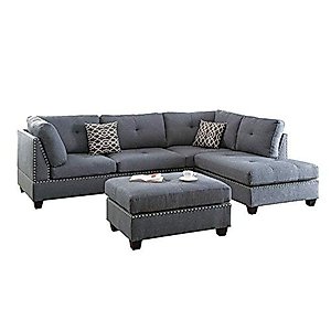 Poundex Bold and Beautiful 3-Piece Sectional Sofa Grey w/Silver Studs