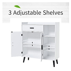 usikey Storage Cabinet, Floor Storage Cabinet with 1 Large Space, 2 Doors & 3 Shelves, Bathroom Storage Cabinet, Cabinet for Living Room, Entryway, Office, White