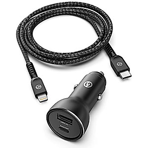 PD Compatible with iPhone 12/13/14 Car Charger - Apple Certified USB C to Lightning Cable (Ultra-Fast Charging) Dual Port Vehicle Adapter for iPhone XR, Xs,11, 12, 13 Pro Max (30W)