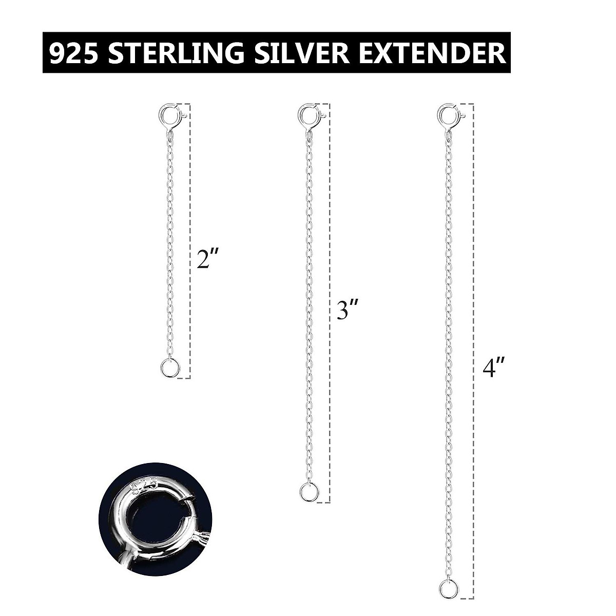 LANCHARMED 925 Sterling Silver Necklace Extenders Durable Necklace Extender Strong Removable Necklace Bracelet Anklet Extender for Jewelry Making(2 3 4 Inch)