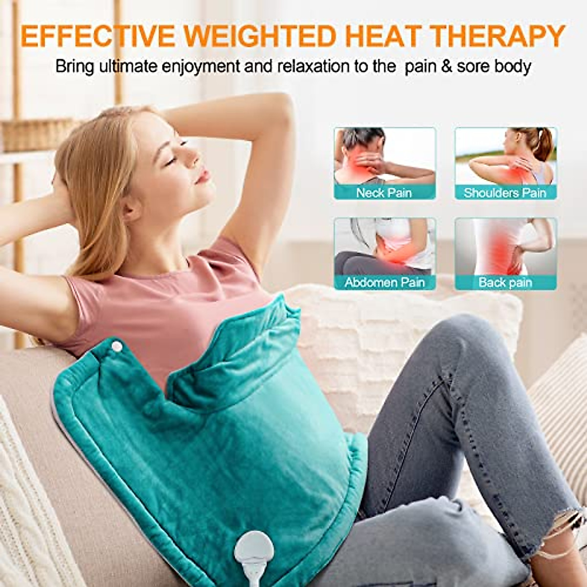 Heating Pad for Neck and Shoulders, 2lb Weighted Neck Heating Pad for Back Pain Relief, 6 Heat Settings 4 Auto-Off, Gifts for Women Men Mom for Christmas, Birthday, Mothers Day,17"x23" Blue