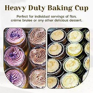 KitchenDance Disposable Colored Aluminum Foil Baking Pan with Lid - 5 Ounces Heavy Duty Baking Cups Perfect for Desserts, Creme Brulee, Flan, Mini Cakes - Pack of 100#A41 (Gold, Flat Lids)