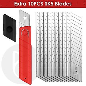 BIBURY 2 Pack Mutipurpose Utility Knife, Heave Duty Full Stainless Steel Retractable Box Cutter with 10PCS replaceable Blades (18mm Wide), Multi-functional Extended Razor Knife for Office, Home,School