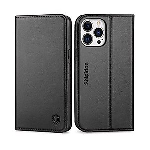 SHIELDON Case for iPhone 13 Pro 5G, Genuine Leather Wallet Case RFID Blocking Credit Card Holder Folio Magnetic Kickstand Shockproof Cover Compatible with iPhone 13 Pro 5G (6.1" 2021 Release) - Black