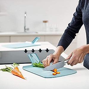 Joseph Joseph Chop2Pot Foldable Plastic Cutting Board 15 x 8.75 Non-Slip Feet 4-inch Handle Dishwasher Safe, Small, Dove Gray