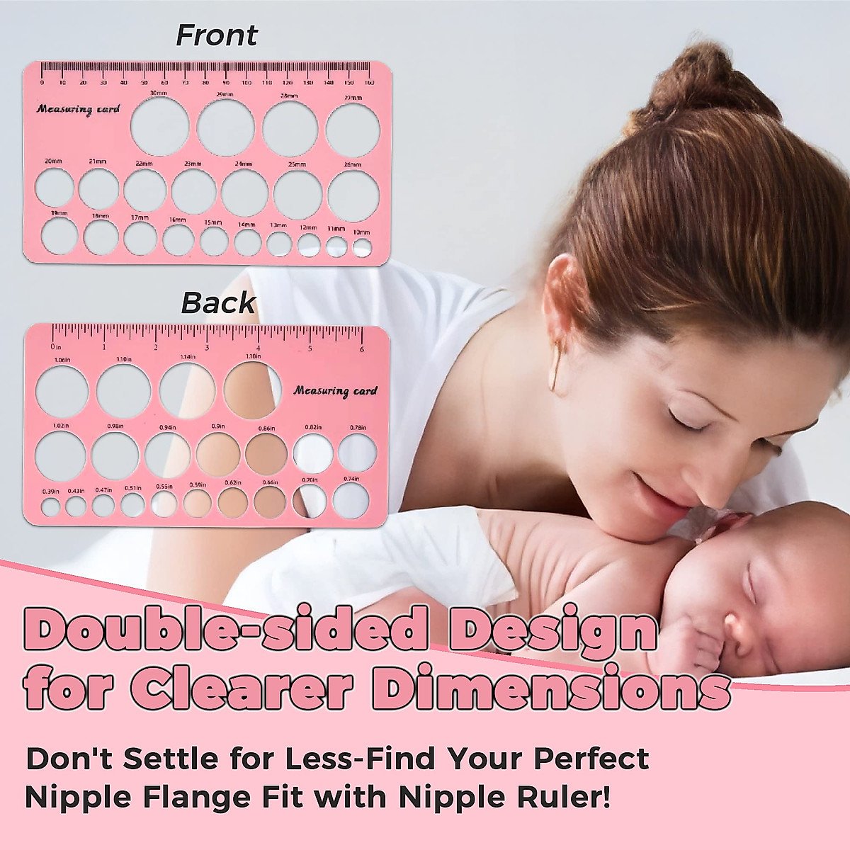 Nipple Ruler for New Mom Gift, Nipple Rulers Flange Sizing Measurement Tool, Silicone & Soft Flange Size Measure for Nipples, Breast Flange Measuring Tool with Inches and MM, Breast Pump Sizing Tool