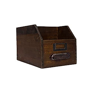 Creative Co-Op Vintage Wood Filing Box with 2 Compartments, Handle, and Label Holder, Brown