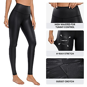 CRZ YOGA Butterluxe Matte Faux Leather Leggings for Women 28" - High Waisted Stretch Ankle Leather Pants Pleather Tights Faux Leather Black Medium
