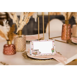 Table Place Card, Tea Party Themed Tent Style Cards, Pack of 25 Half-Fold Reception Place Card, Perfect for Bride Shower, Birthday Party, Banquet and Special Events C26