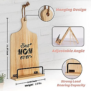 Gifts for Mom Christmas from Daughter Son, Best Mom Ever Cookbook Stand, Birthday Gift Ideas for Mother, Cutting Board Style Recipe Book Holder for Reading Hand Free, Unique Kitchen Xmas Presents