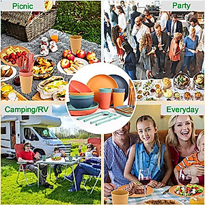 Wheat Straw Dinnerware Sets 48 Pieces,Unbreakable DinnerwareSet,Microwave Safe Dinnerware,Reusable Dishware Sets,for Kitchen/Camping/Caravan/dorm tableware, Kids Plates and Bowls Sets